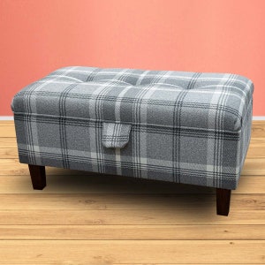 Handmade LUXE Grey Tartan Check 70cm Buttoned Storage Ottoman ...