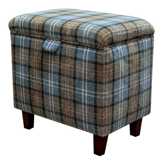 Handmade Blue Tartan Tall Storage Ottoman Luxury Lana Fabric Bespoke British Made Etsy