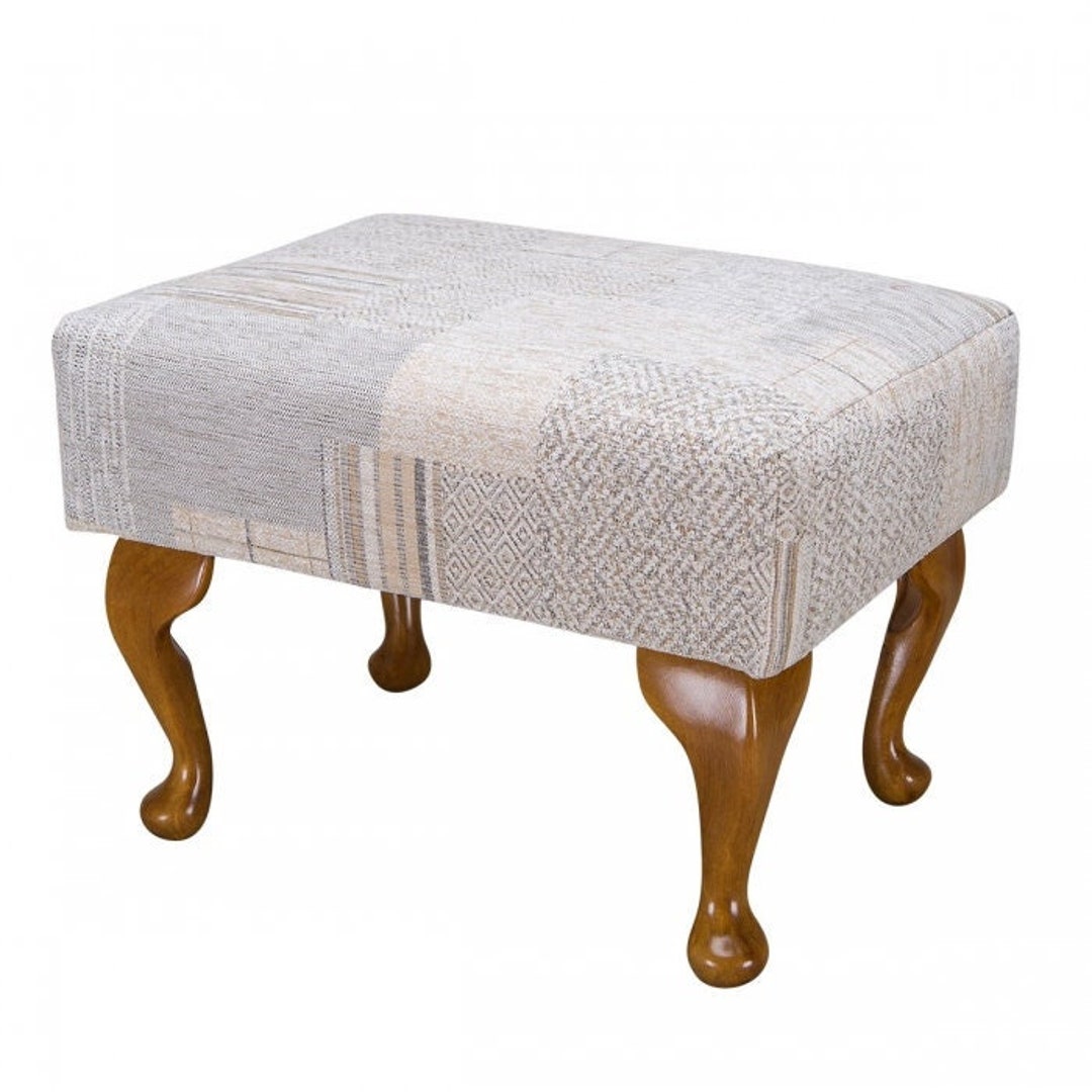 Handmade Small Footstool in Linen Patchwork Fabric | Maida Vale Fabric ...