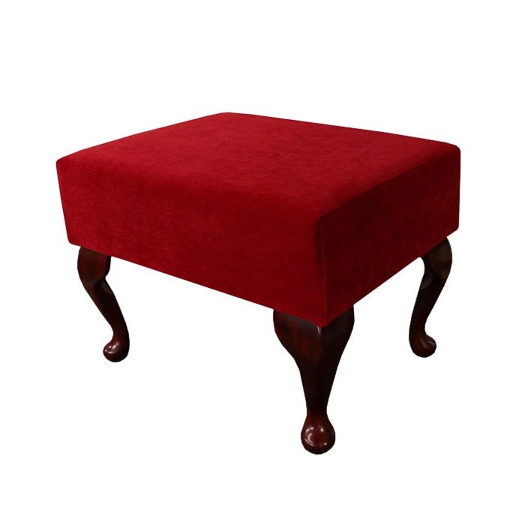 Handmade Small Footstool in Red Velvet | Pimlico Crush Fabric ...