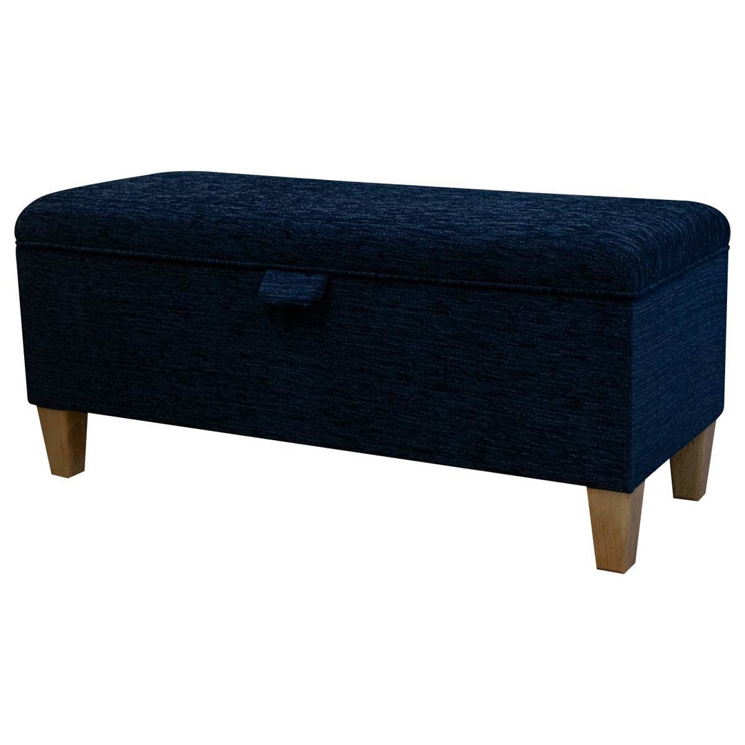 Navy 100cm Rectangle Storage Bench Ottoman | Bedroom Accent Stool ...