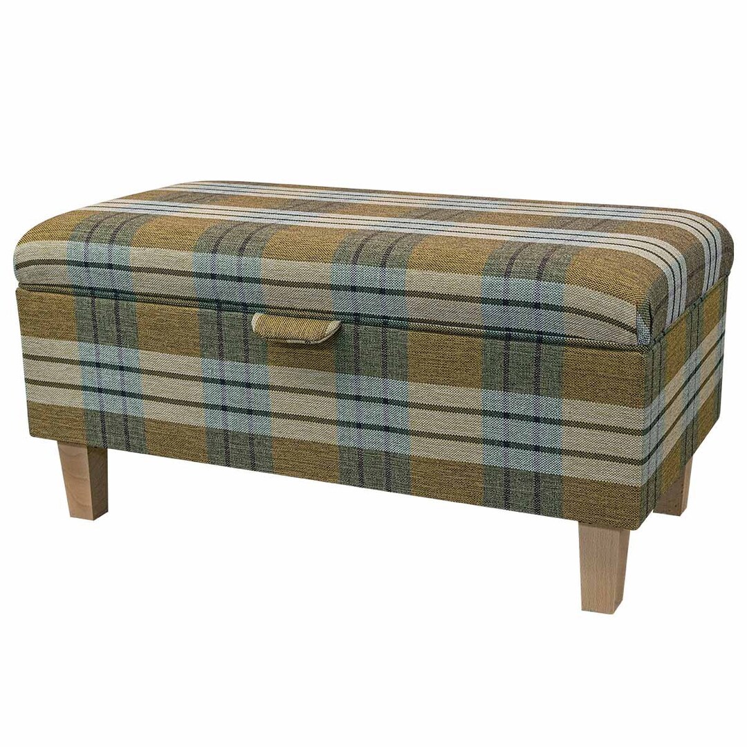 Handmade Yellow Tartan 70cm Storage Ottoman | Kintyre Pampas Fabric ...