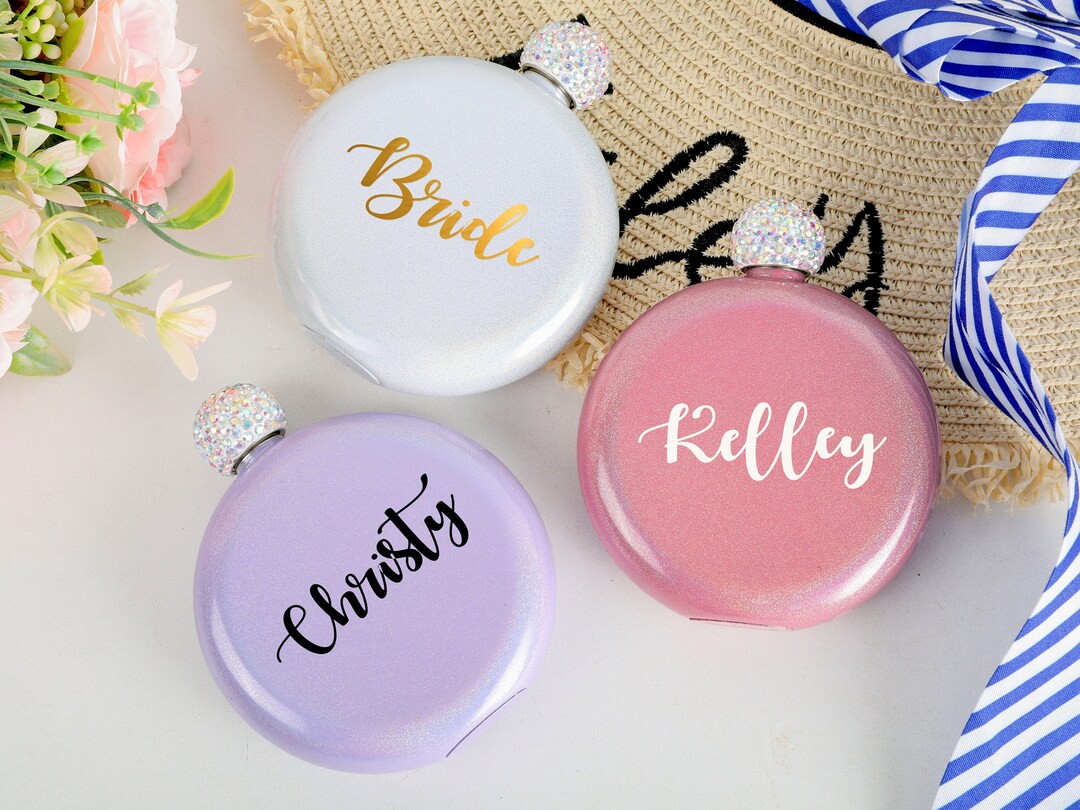 Personalized Bridesmaid Flasks, Custom Flasks, Round Flasks, Bride ...
