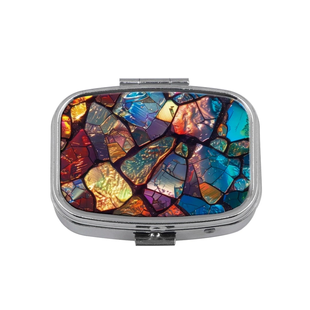 Stained Glass Window Pieces Vintage Print Pill Box Divided Metal ...