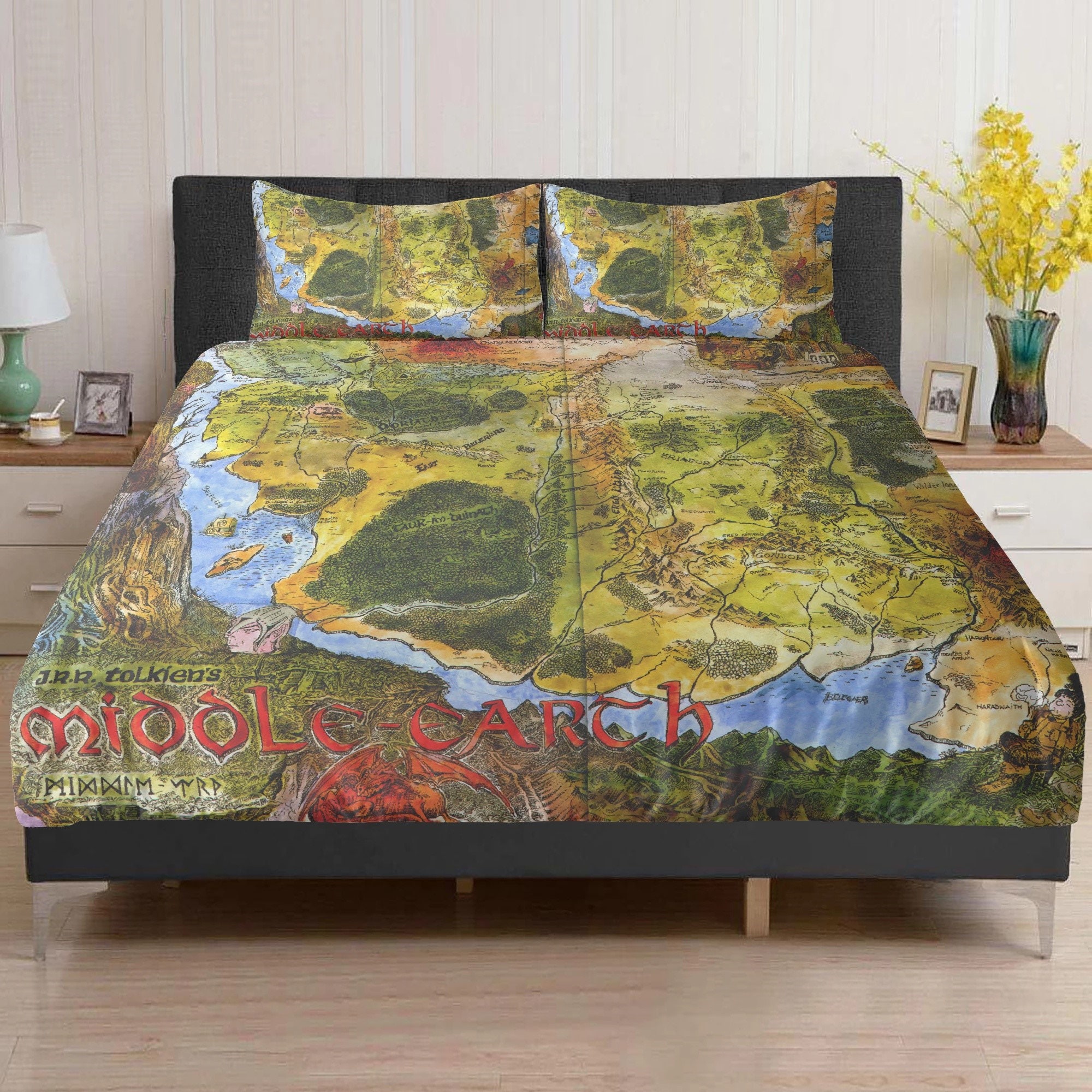 Lord Of The Rings Duvet, Middle Earth Map Bedding Set Designed & Sold ...