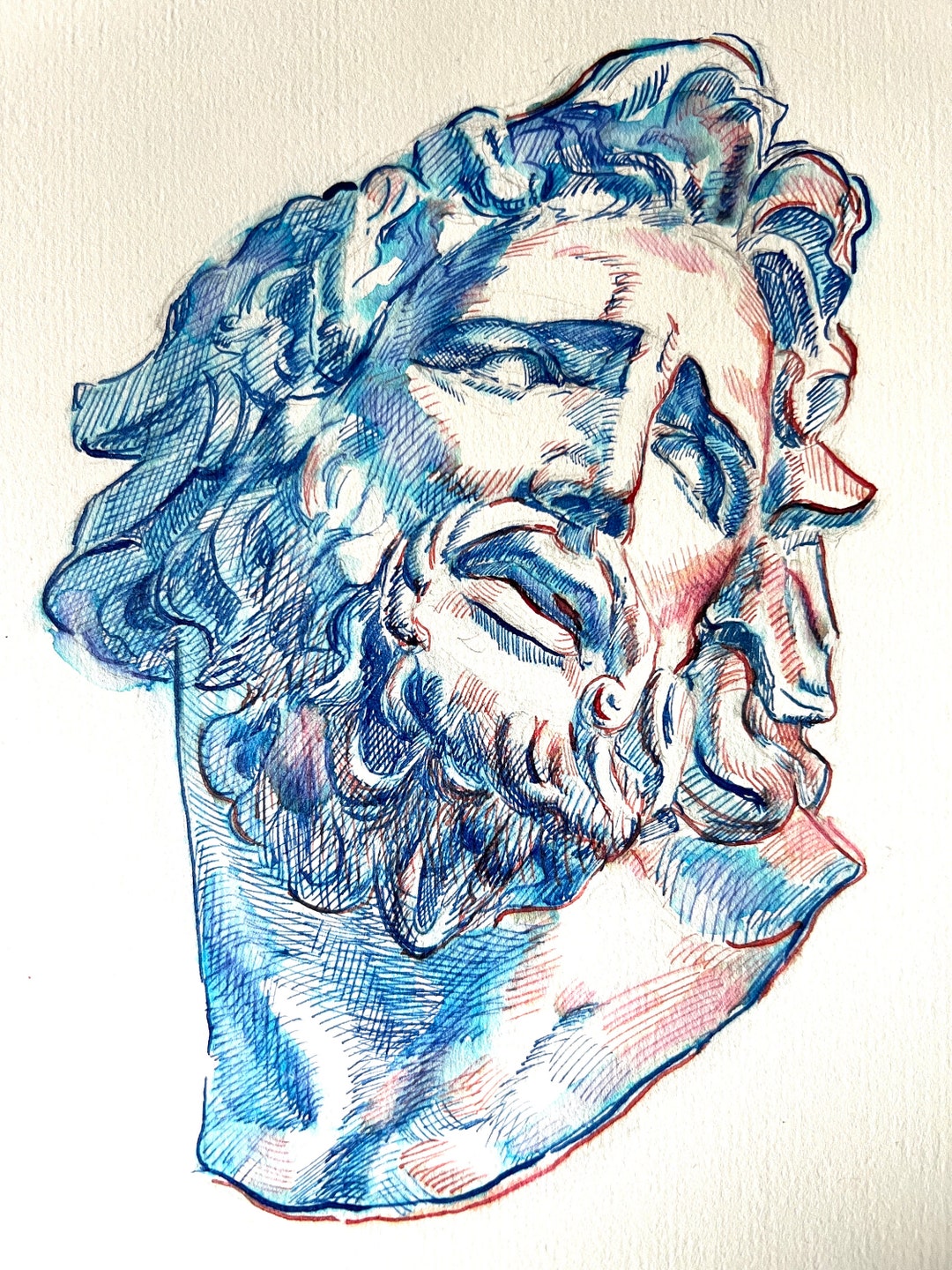 The Head of Laocoon Original Ink Drawing Portrait Antic Old Masters ...