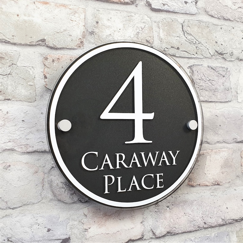 Modern Round House Number Sign or Address Plaque in Black & - Etsy
