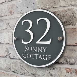 Modern Round House Number Sign or Address Plaque in Black & - Etsy