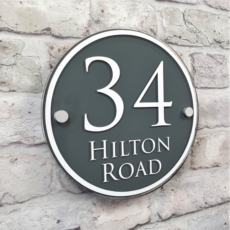 Modern Round House Number Sign or Address Plaque in Black & - Etsy