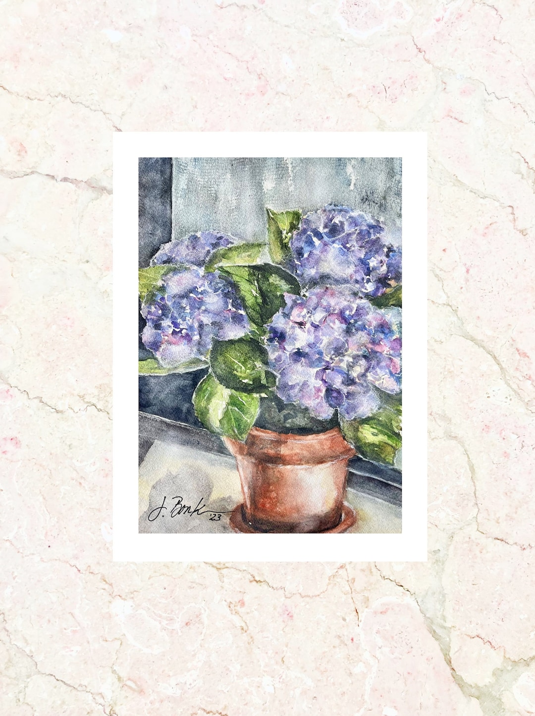 Purple Hydrangeas in Pot 10"x14" Original Hand-painted Watercolor ...