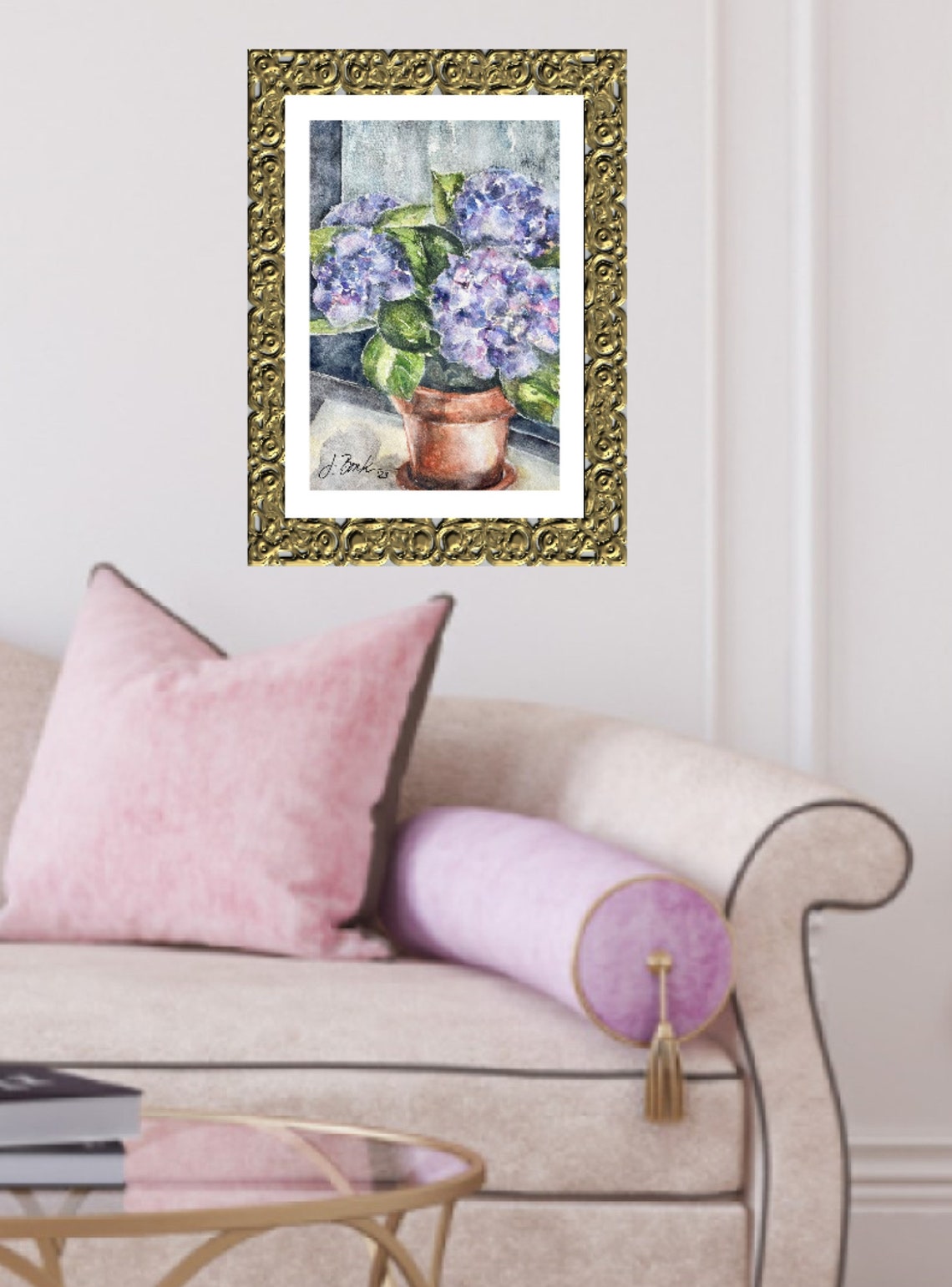Purple Hydrangeas in Pot 10"x14" Original Hand-painted Watercolor ...