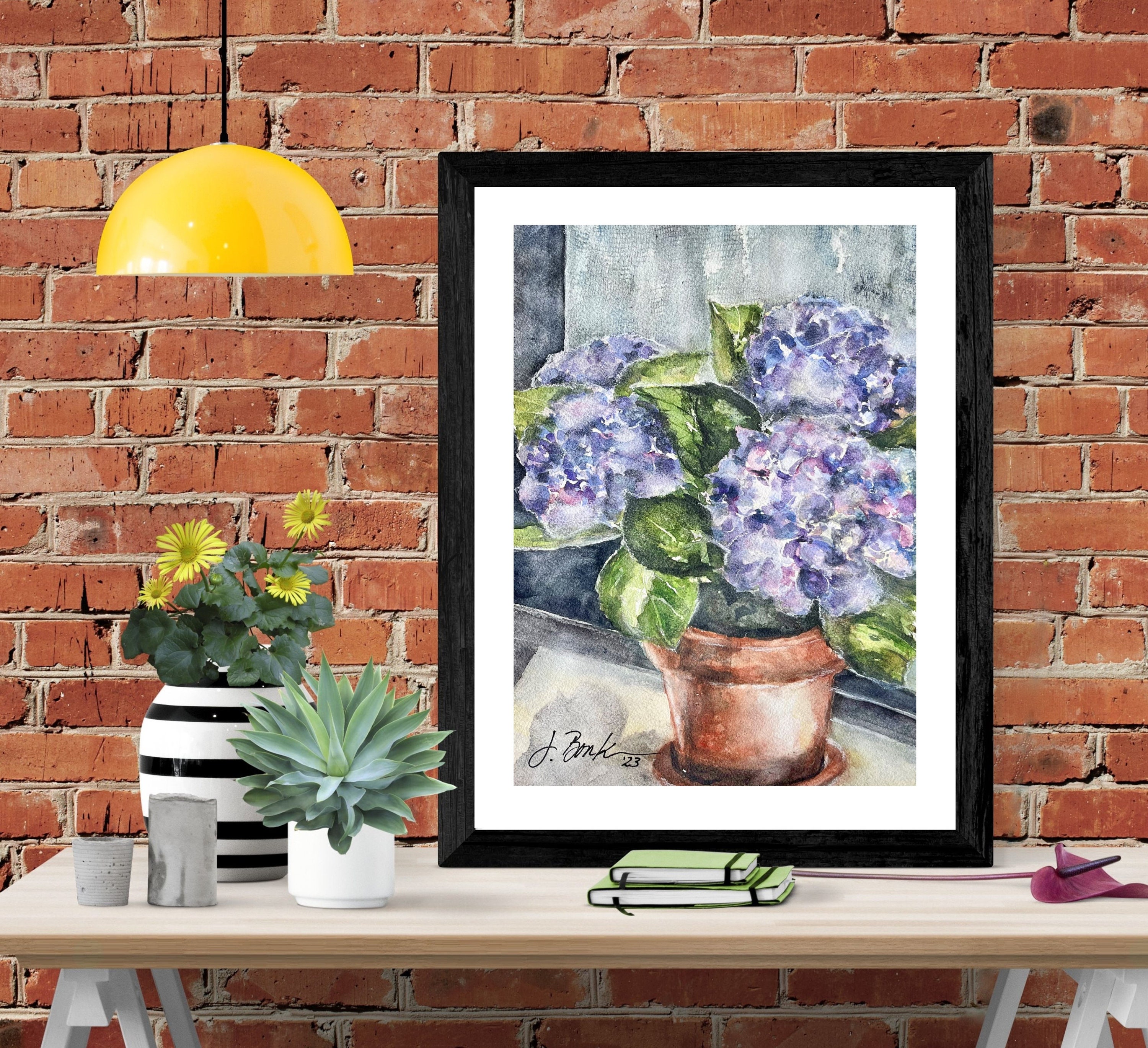 Purple Hydrangeas in Pot 10"x14" Original Hand-painted Watercolor ...
