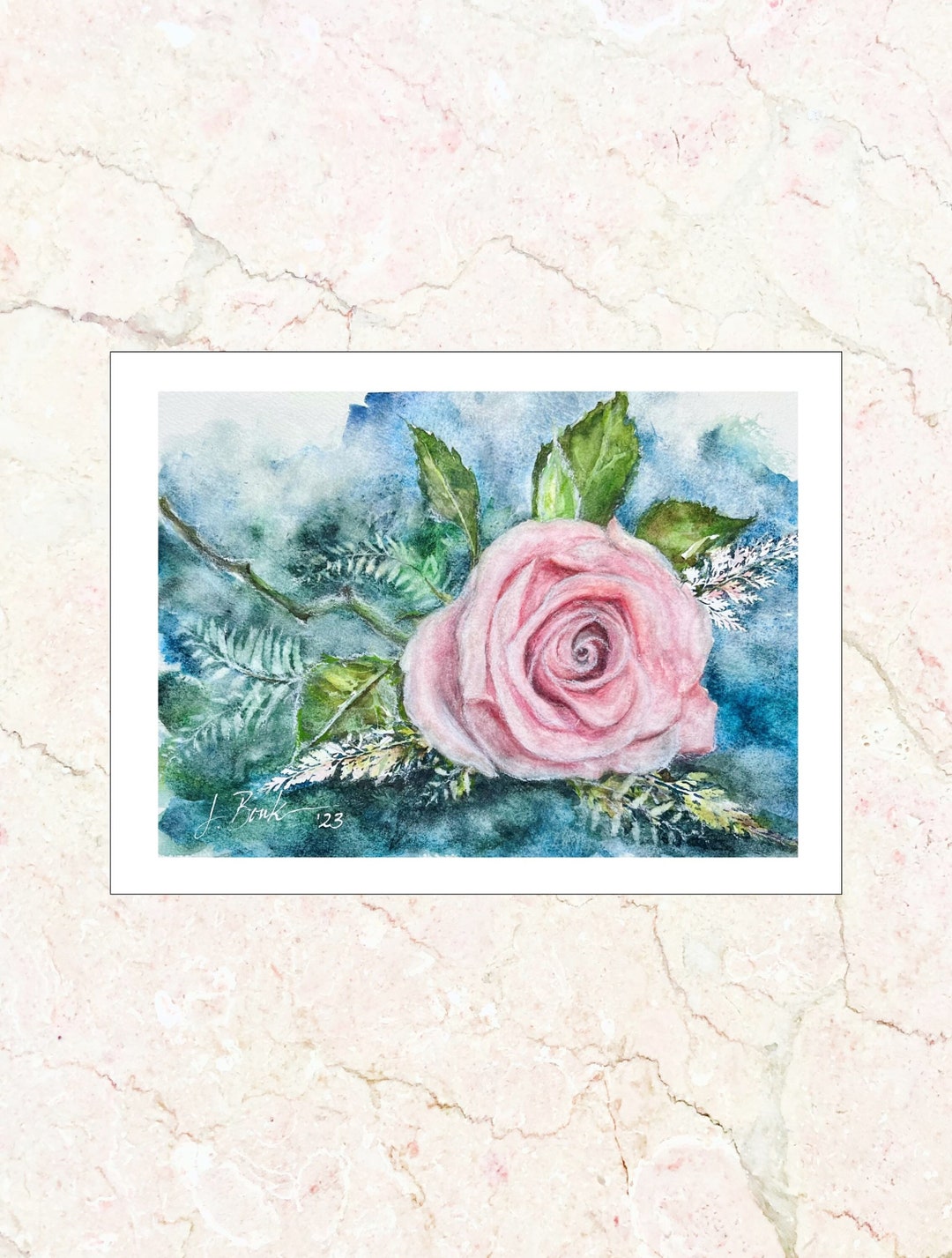 PINK ROSE 9"x12" Original Watercolor Still-life Floral Painting of ...