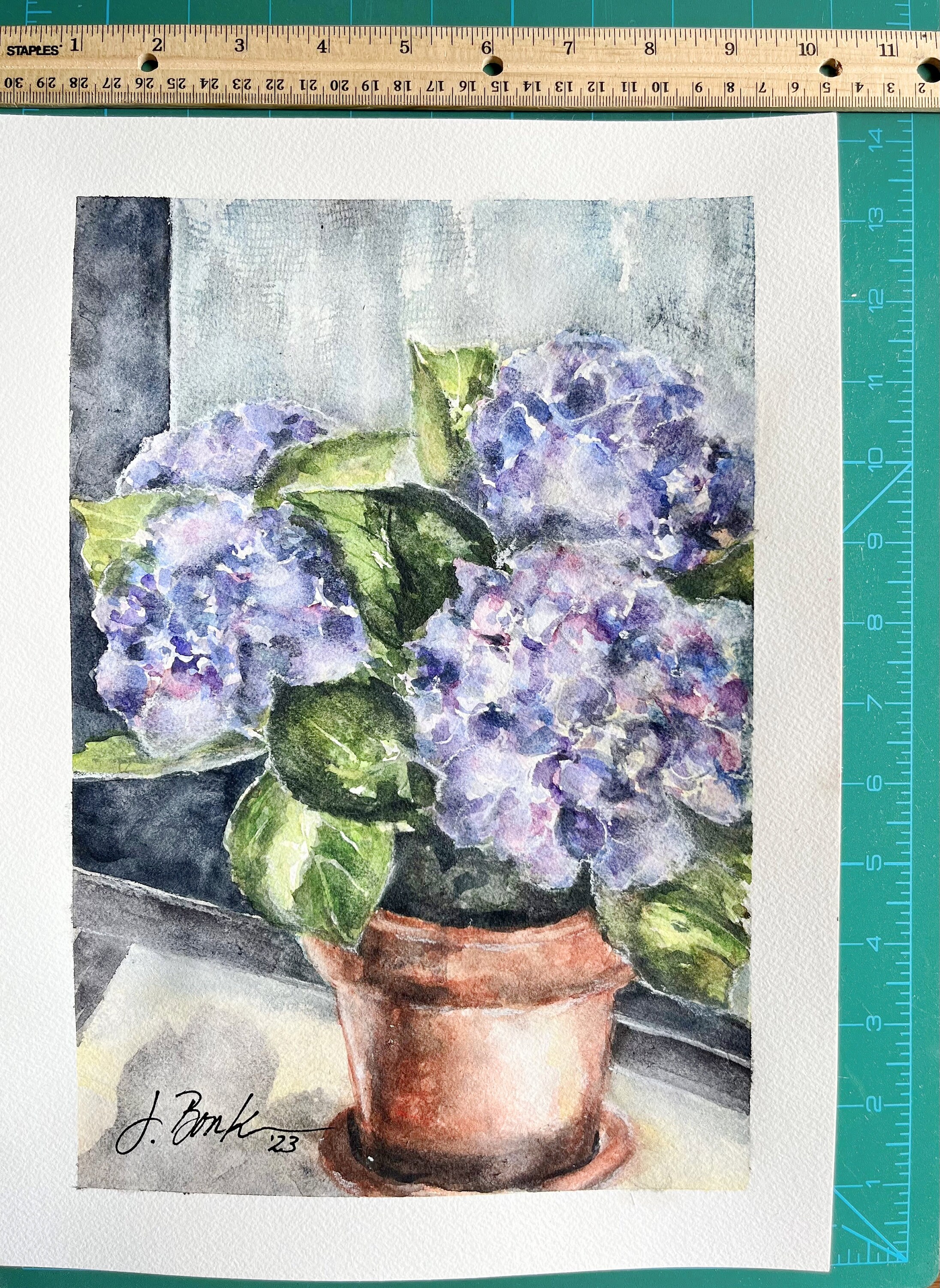 Purple Hydrangeas in Pot 10"x14" Original Hand-painted Watercolor ...