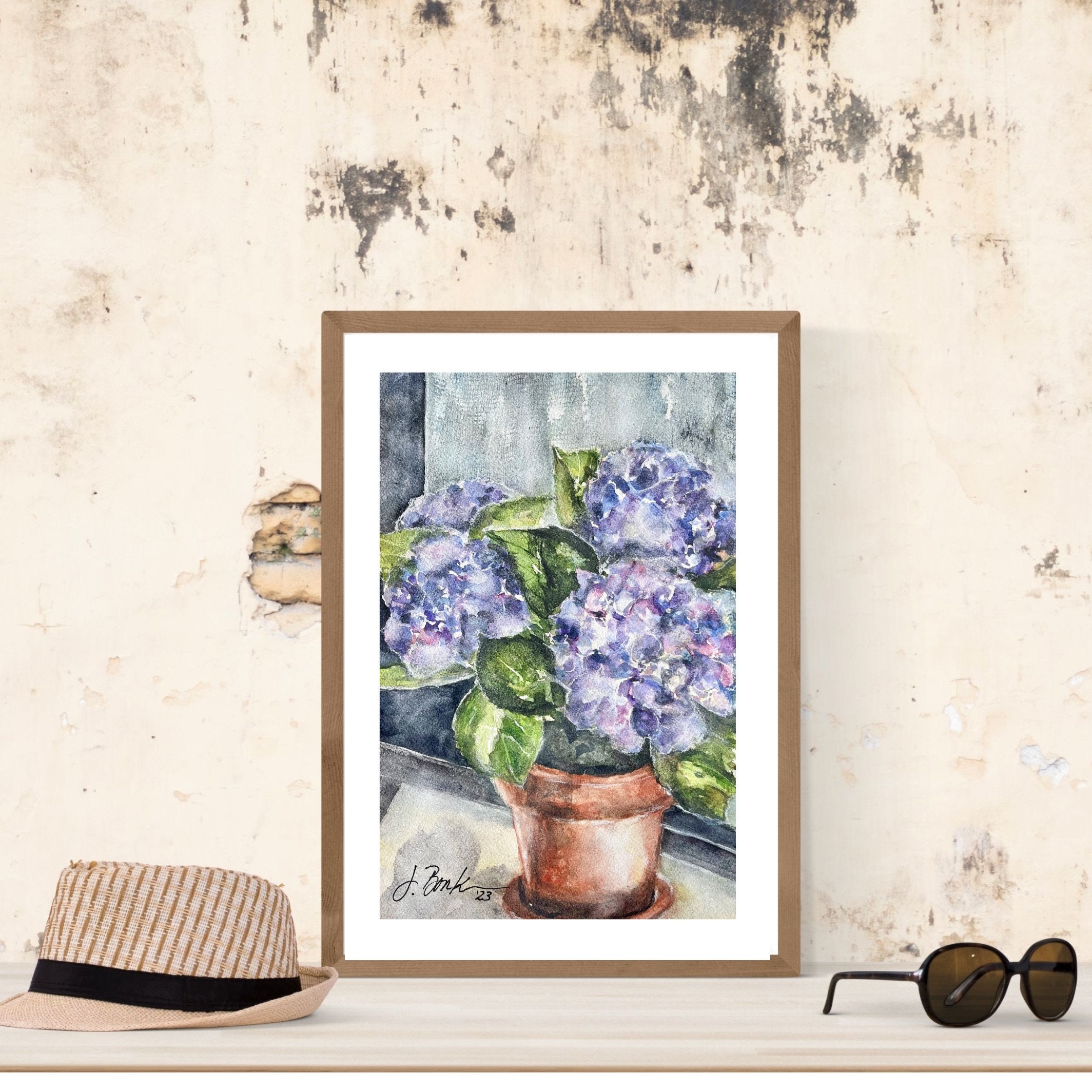Purple Hydrangeas in Pot 10"x14" Original Hand-painted Watercolor ...