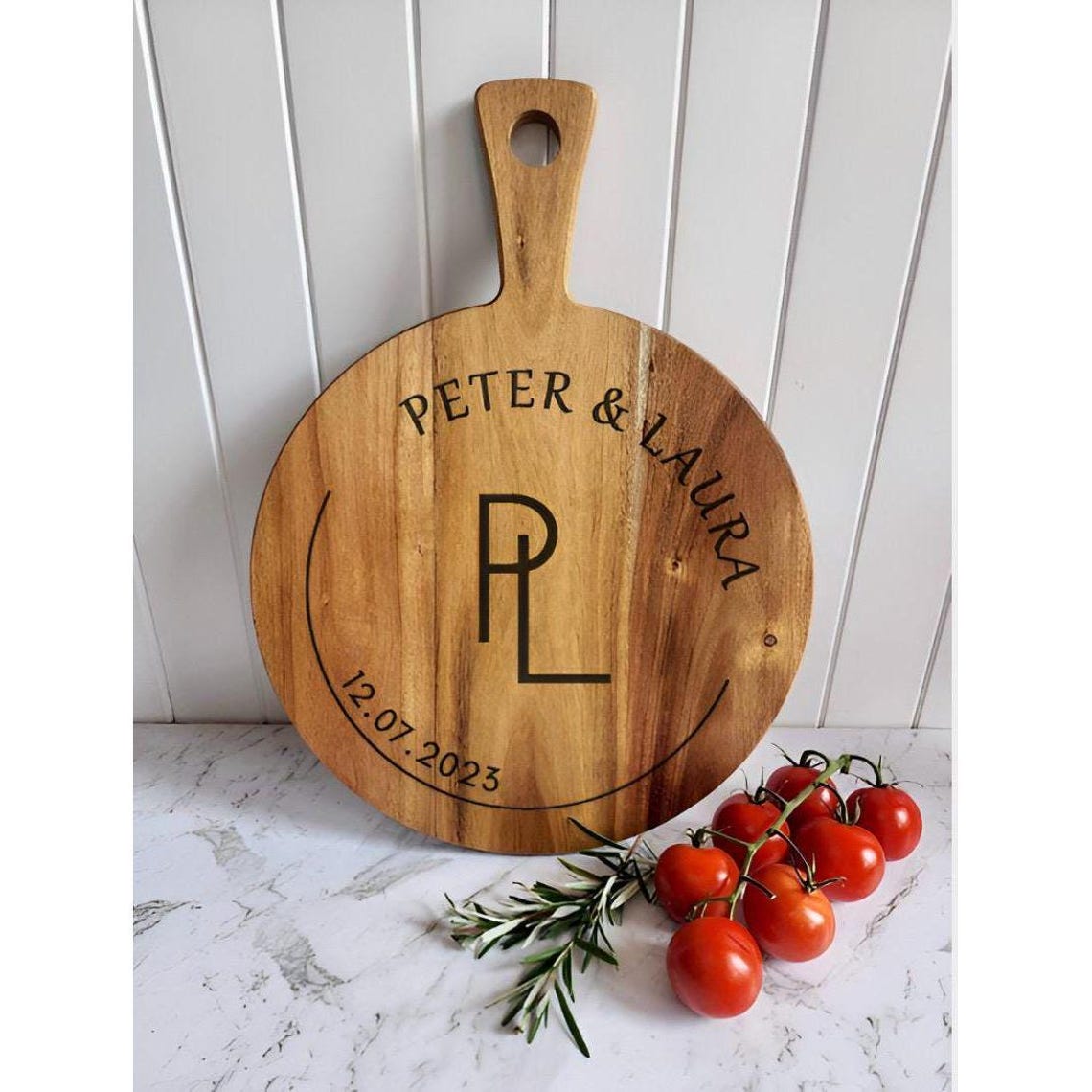 Personalised Wooden Round Board – Engraved Names & Date | Custom ...