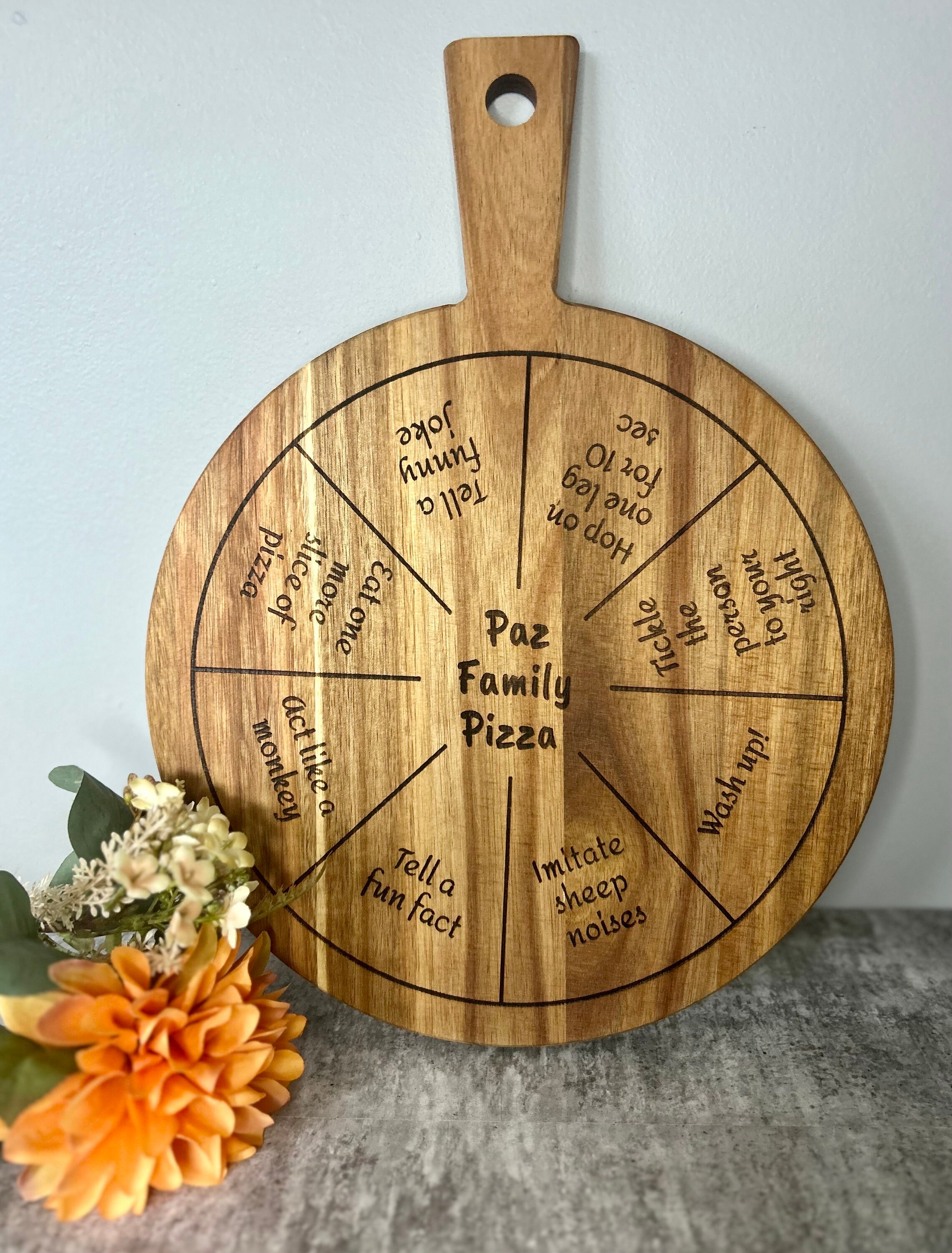Large Acacia Wood Personalised Pizza Tray Board Family Fun Funny Gift ...