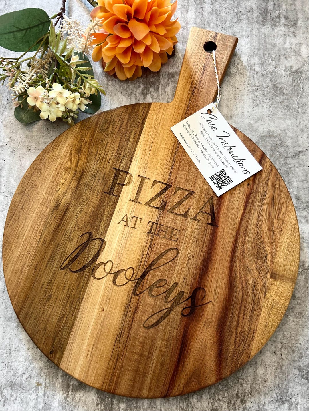 Large Acacia Wood Personalised Pizza Tray Board | Custom Gift | Wedding ...