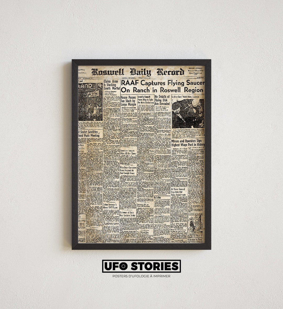 Vintage Poster of the Roswell Daily Record Newspaper Page From July 8 ...