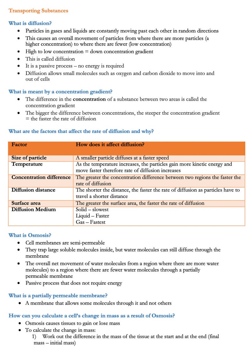 B1 GCSE Edexcel Notes - Etsy