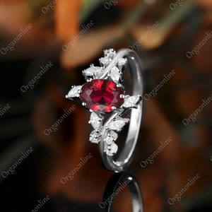 Oval Ruby Engagement Ring Vintage Unique Marquise Cut Diamond Cluster ...