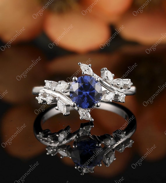 Blue Sapphire Engagement Ring Vintage Solid Gold Wedding Ring Moissanite Diamond Bridal Ring Anniversary Ring for Women Unique Ring Gift Etsy