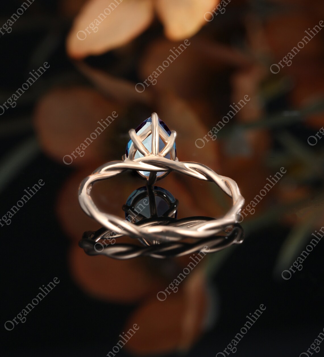 Vintage Lab Alexandrite Engagement Ring Simple Rose Gold Ring Pear ...