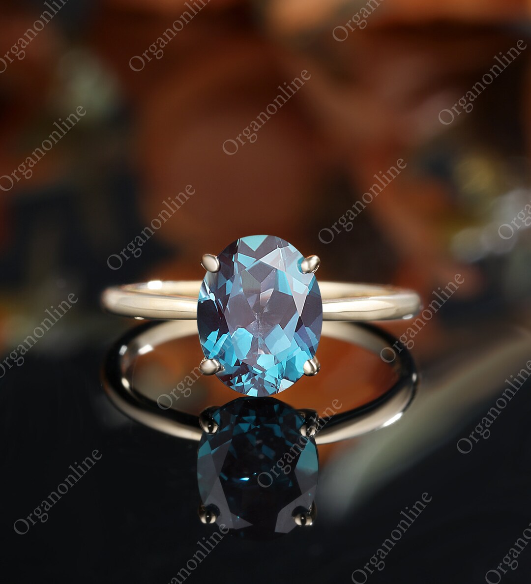 7*9mm Solitaire Alexandrite Ring Unique Simple Rose Gold Ring Oval Cut ...