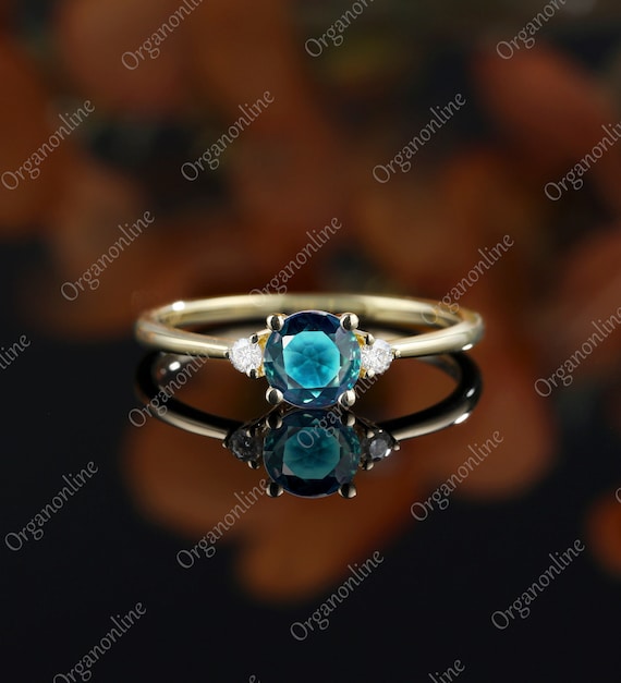 Blue Green Sapphire Engagement Ring Vintage Unique Moissanite - Etsy