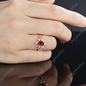 Oval Ruby Engagement Ring Vintage Unique Marquise Cut Diamond Cluster ...
