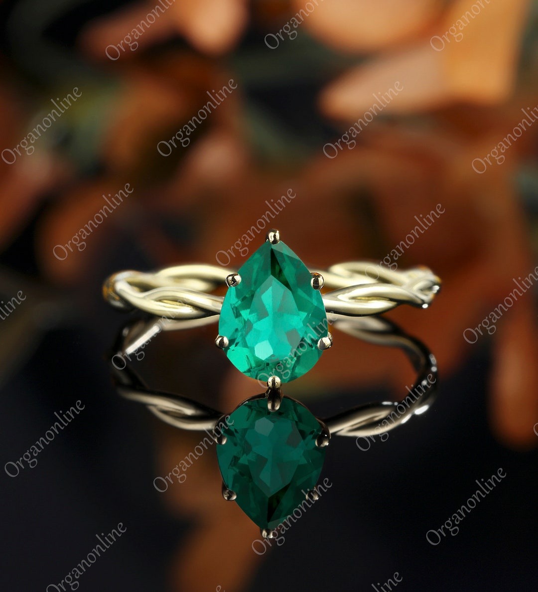 68mm Solitaire Emerald Engagement Ring Unique Simple Yellow Gold Ring ...