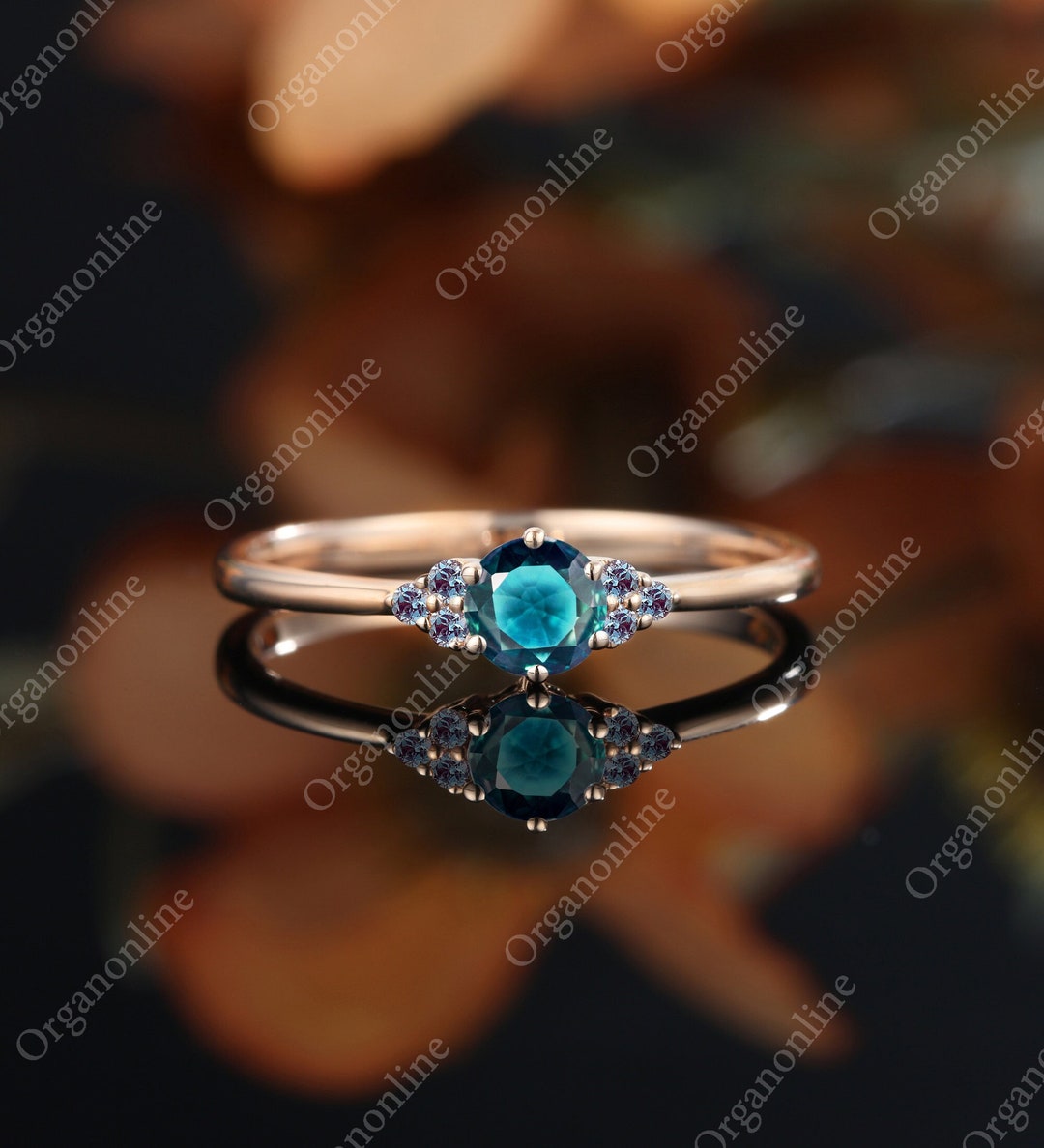 Blue Green Sapphire Engagement Ring Lab Alexandrite Wedding Ring for ...