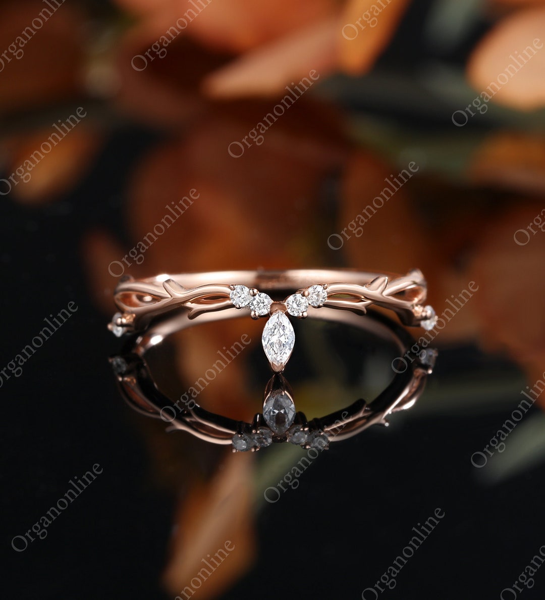 Curved Wedding Band Women Moissanite Cluster Rose Gold Wedding - Etsy