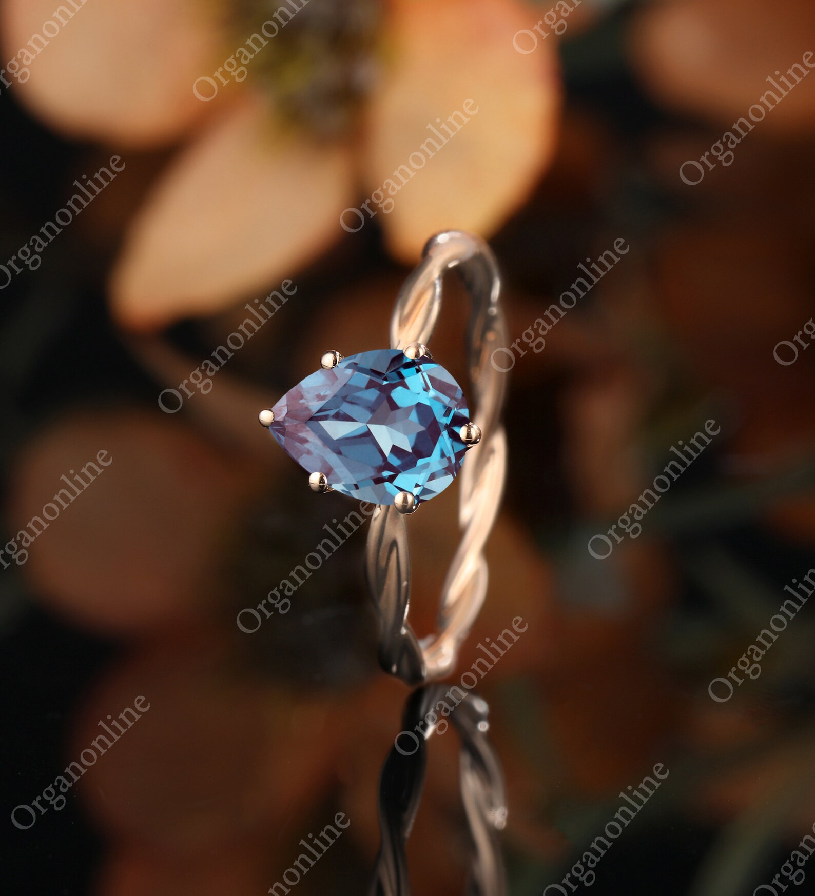 Vintage Lab Alexandrite Engagement Ring Simple Rose Gold Ring Pear ...