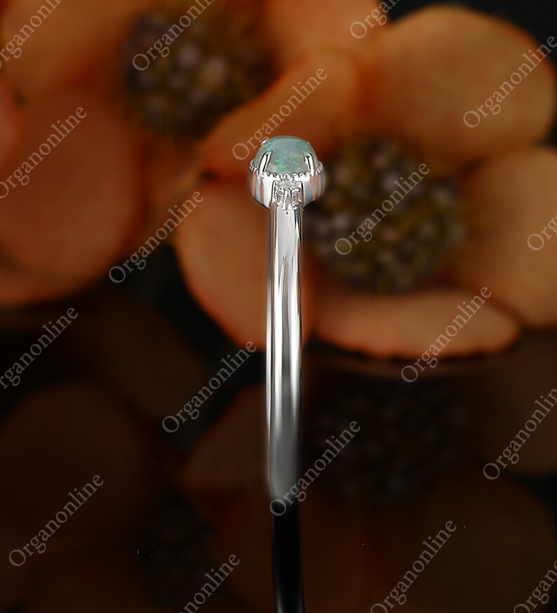 Oval Cut Australian Opal Engagement Ring, Unique Diamond Bidal Ring ...