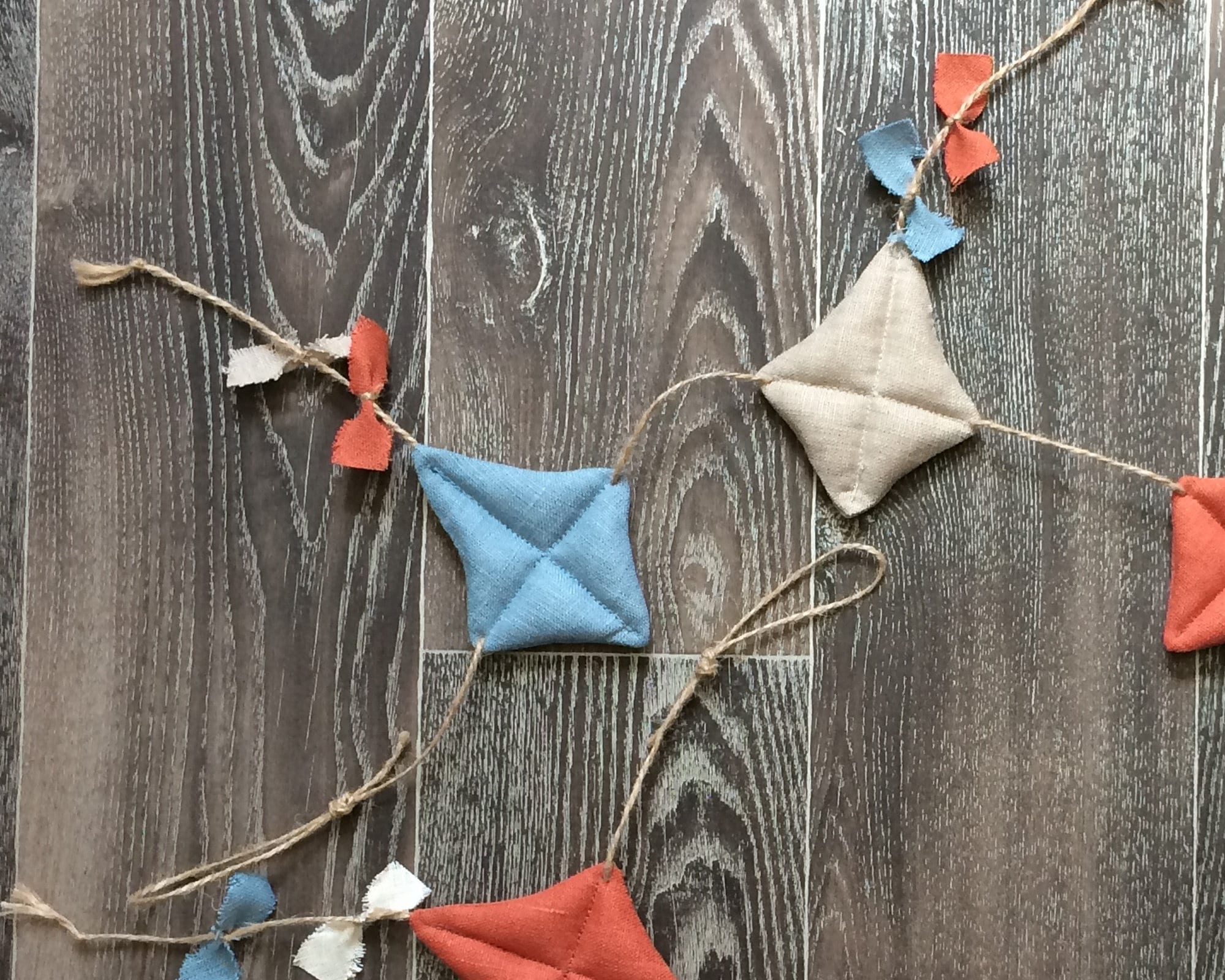 Linen Kite Garland, Nursery Wall Decor, Blue Gray Mustard Terracotta ...