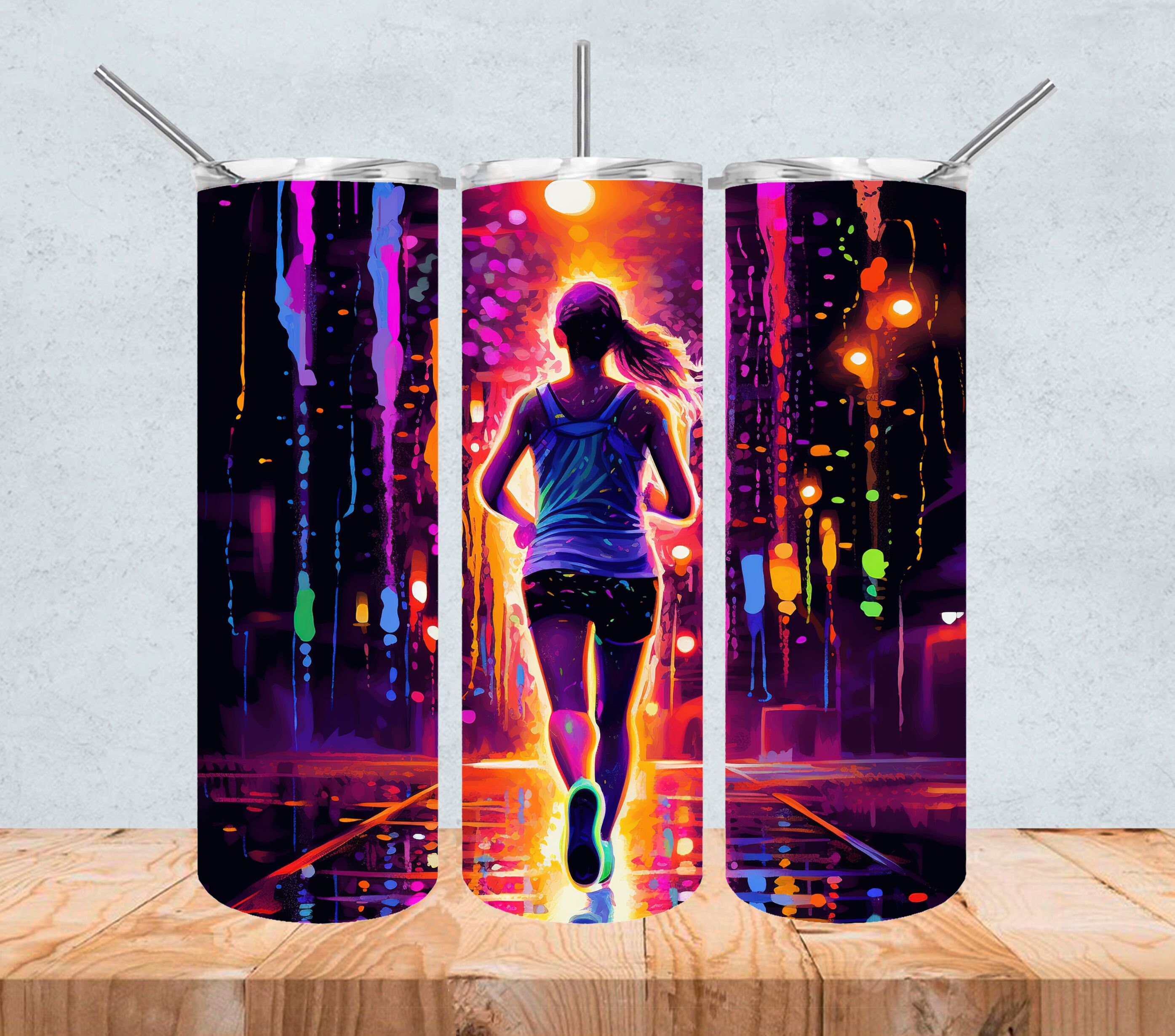Neon City Runner Digital PNG File for 20 Oz Tumblers Sports Girl Gift ...