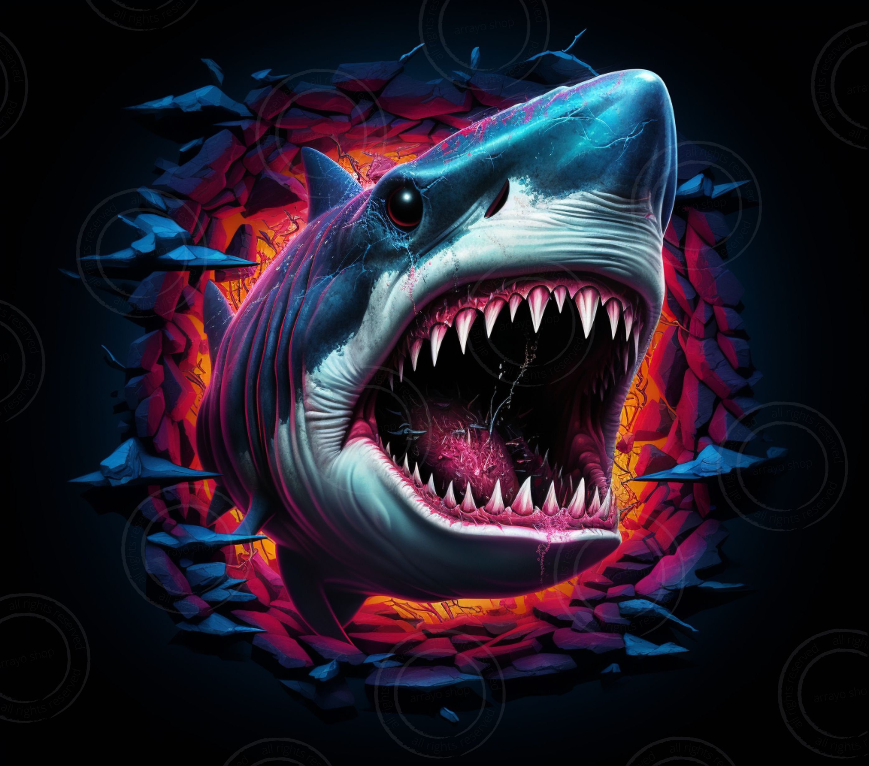 Shark Tumbler Wrap Design 3D Shark in Tumbler Design, 20oz Tumbler ...