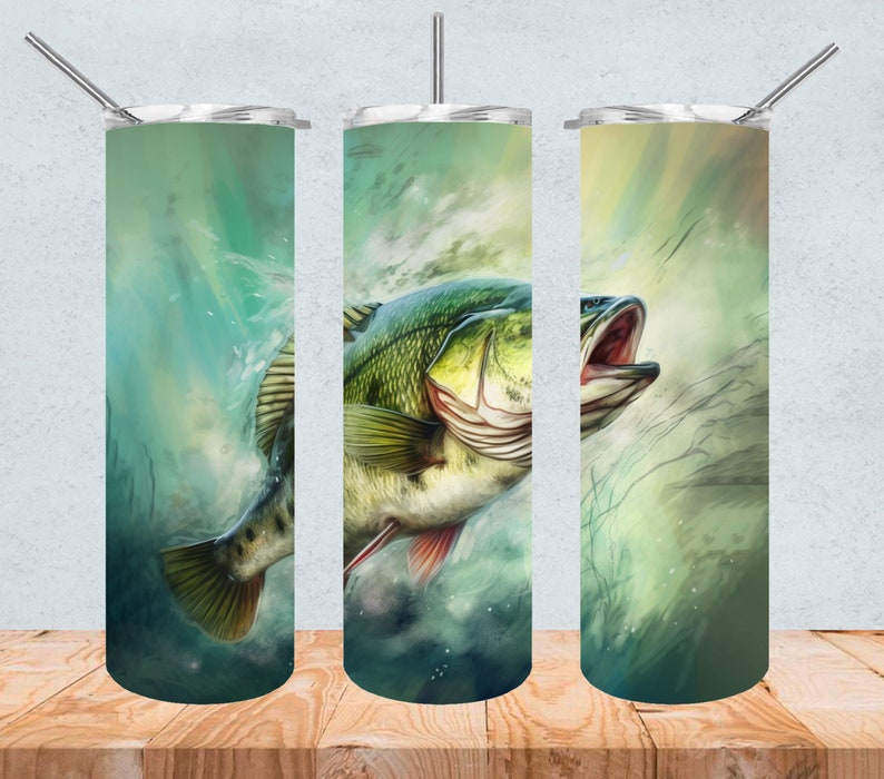 Bass Tumbler Sublimation Design Bass Fishing Stained Glass 20 Oz ...