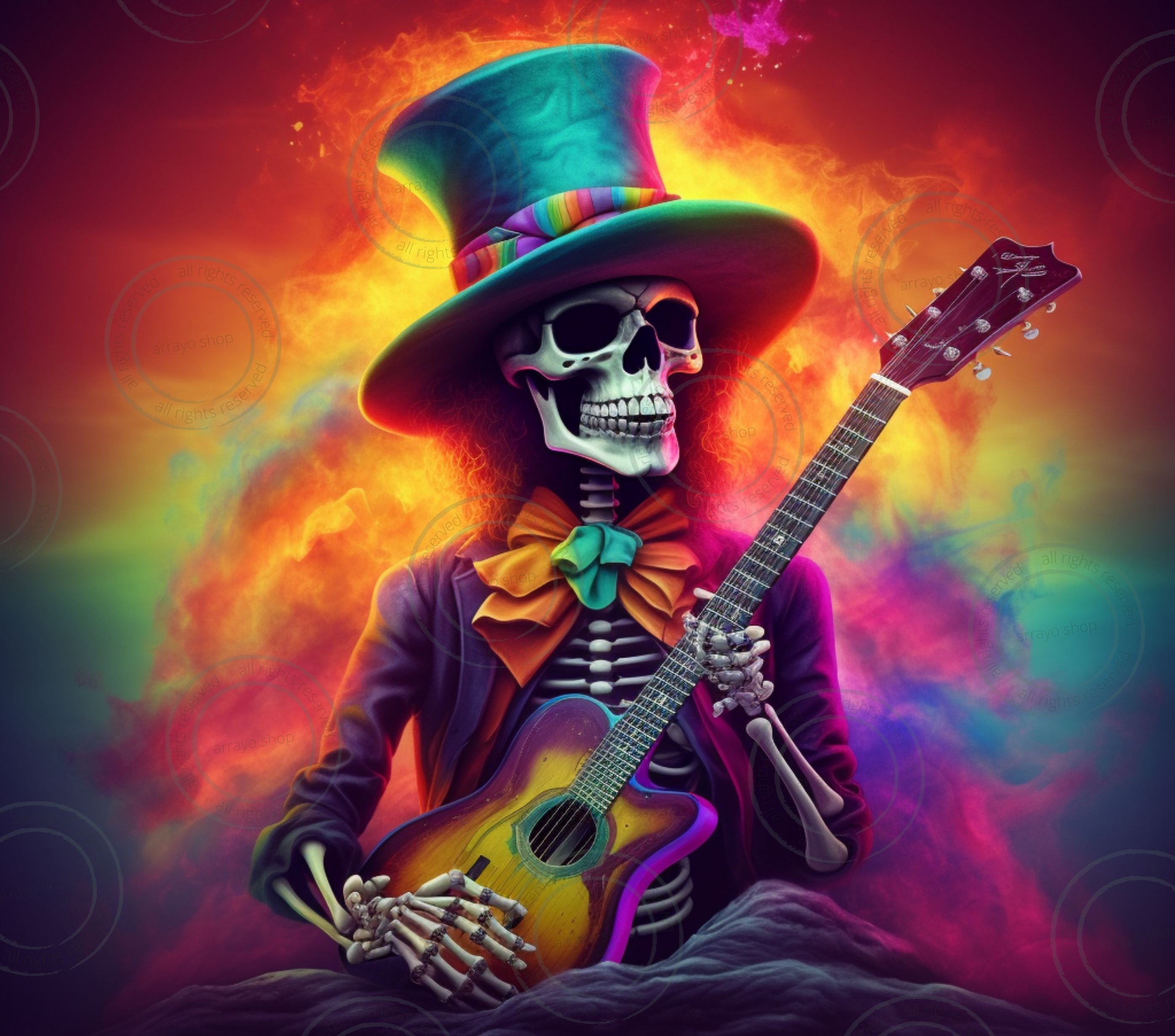 Rockstar Skeleton in Hat Playing Guitar Sublimation Design Png Funny ...