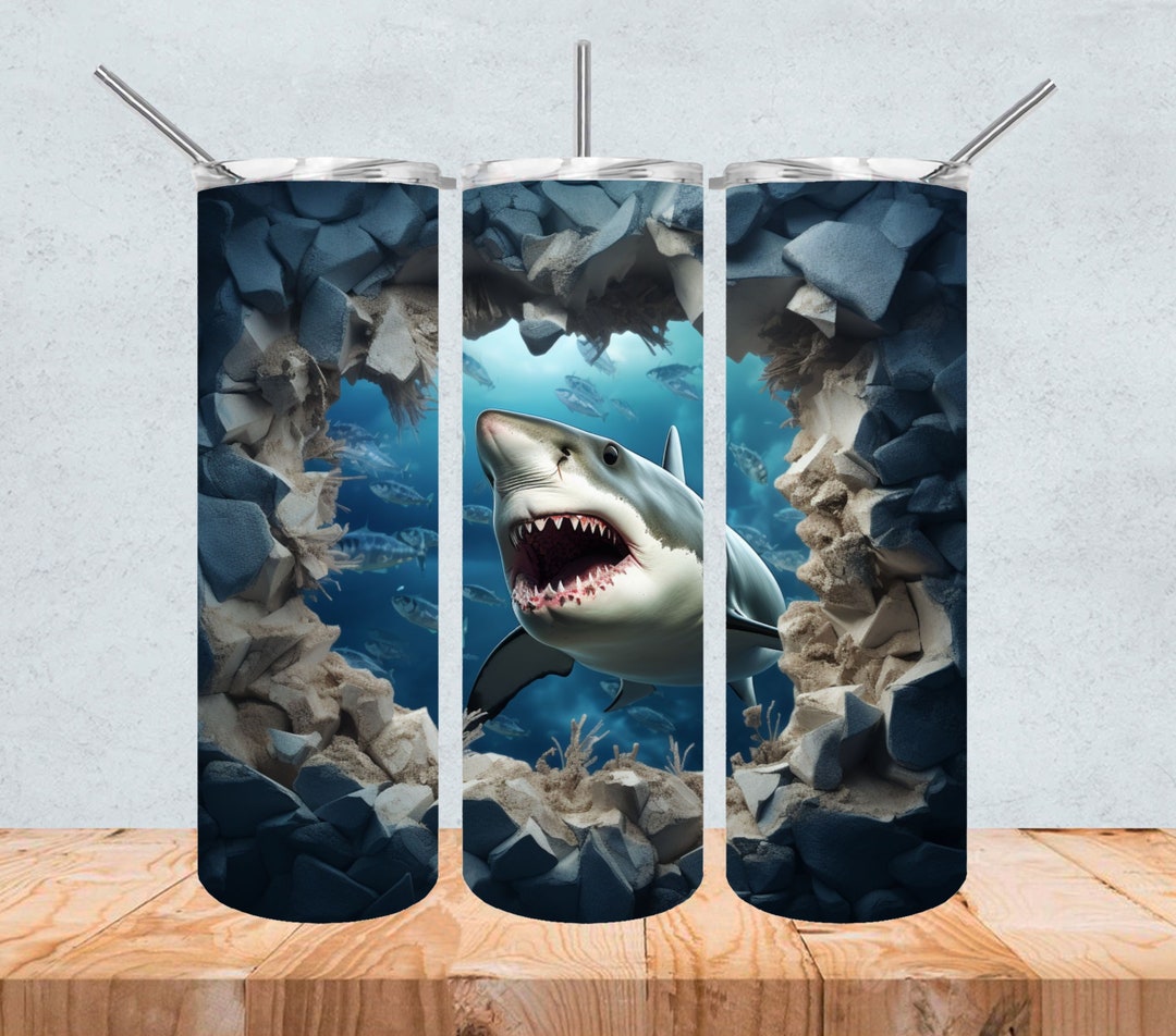 Shark Tumbler Wrap Design 3D Shark in Tumbler Design 20oz - Etsy