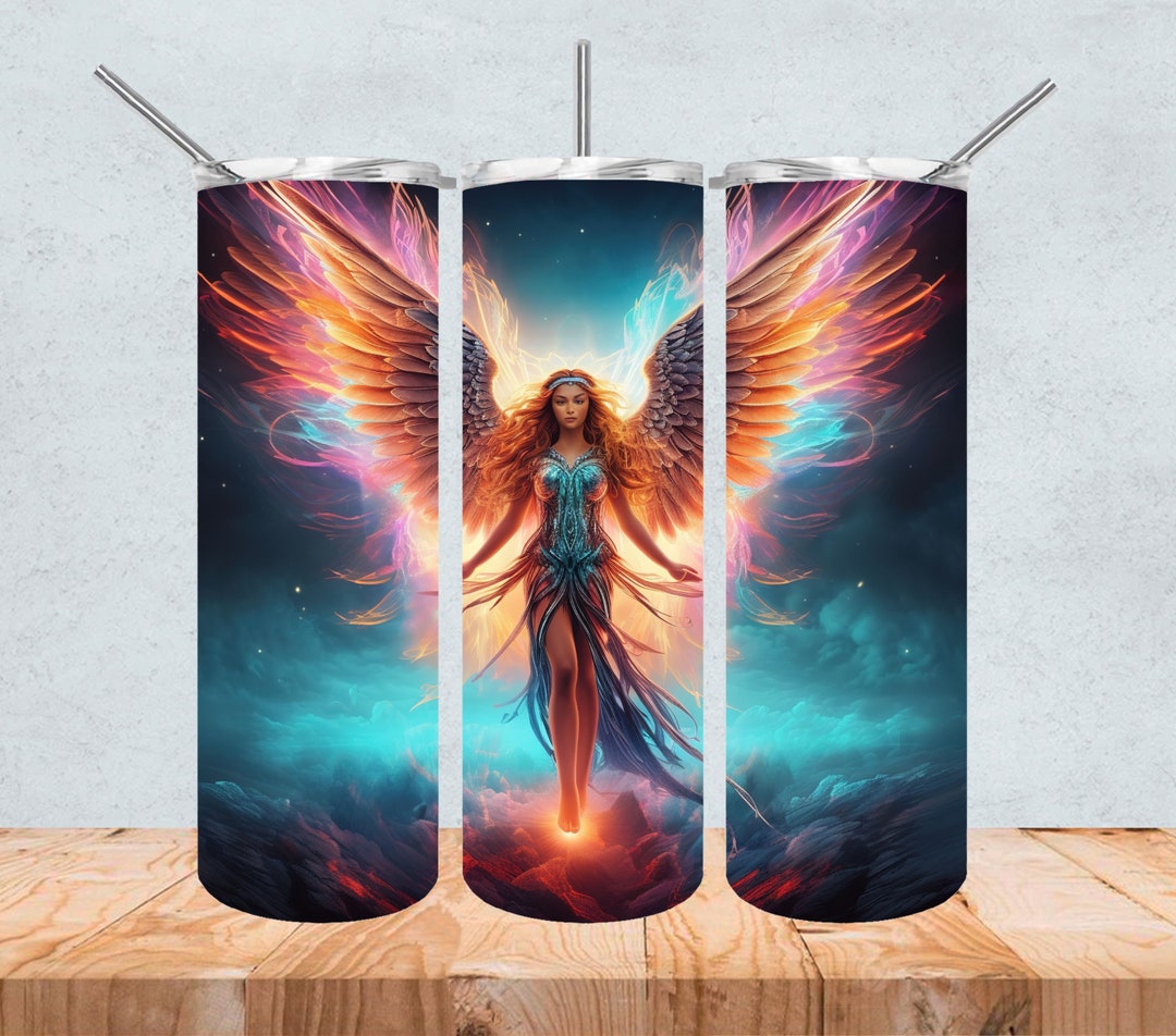 Colorful Guardian Angel Descending Onto Infernal Land Sublimation PNG ...