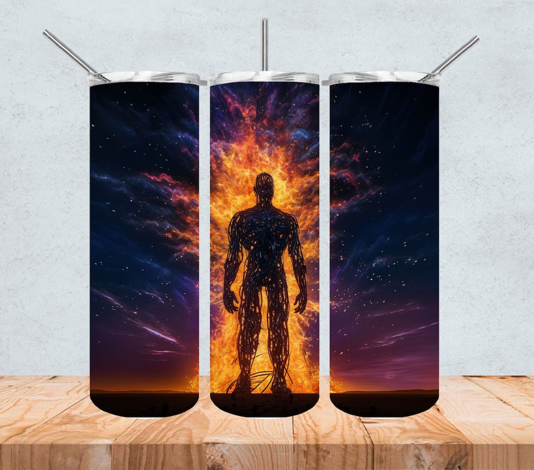 Burning Man Sublimation Ready PNG Wooden Figure of a Person Engulfed in ...