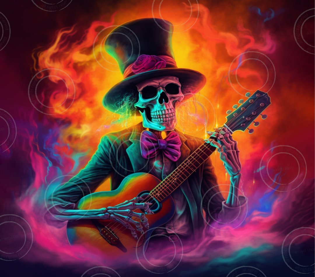 Rockstar Skeleton in Hat Playing Guitar Sublimation Design Png Funny ...