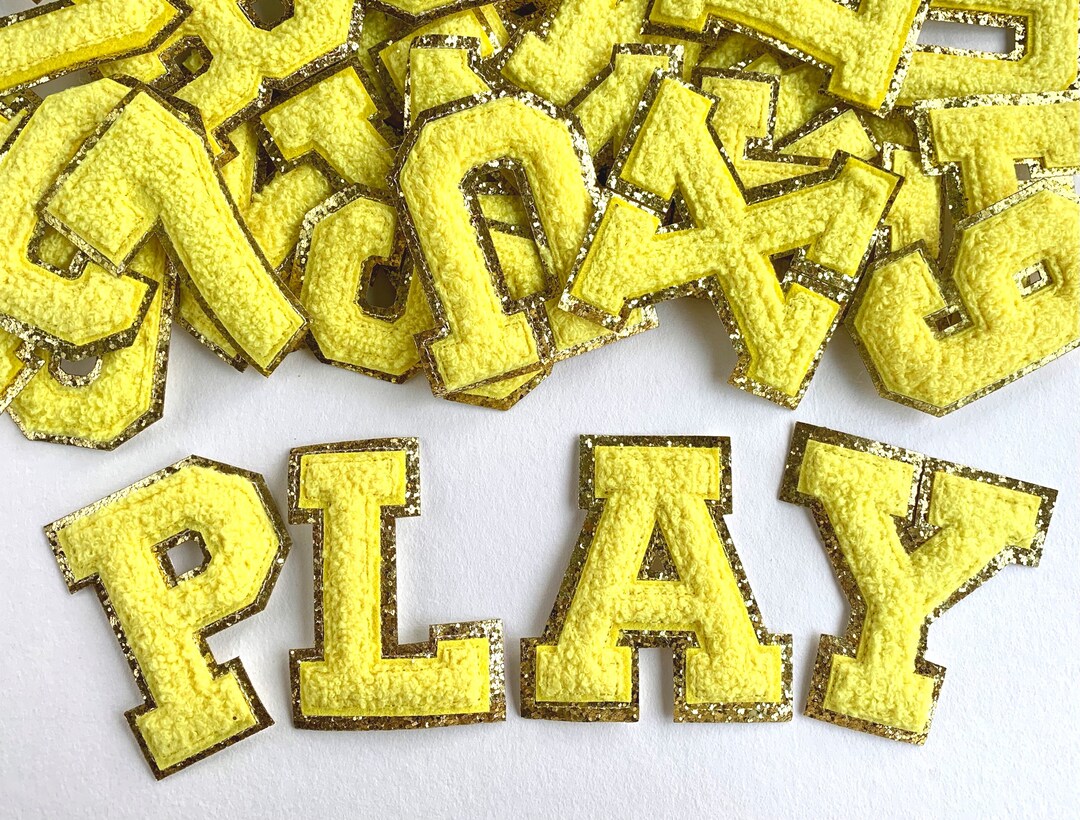 Yellow Glitter Chenille Letters A-Z Iron-on Patch, Letters Patch, Words ...