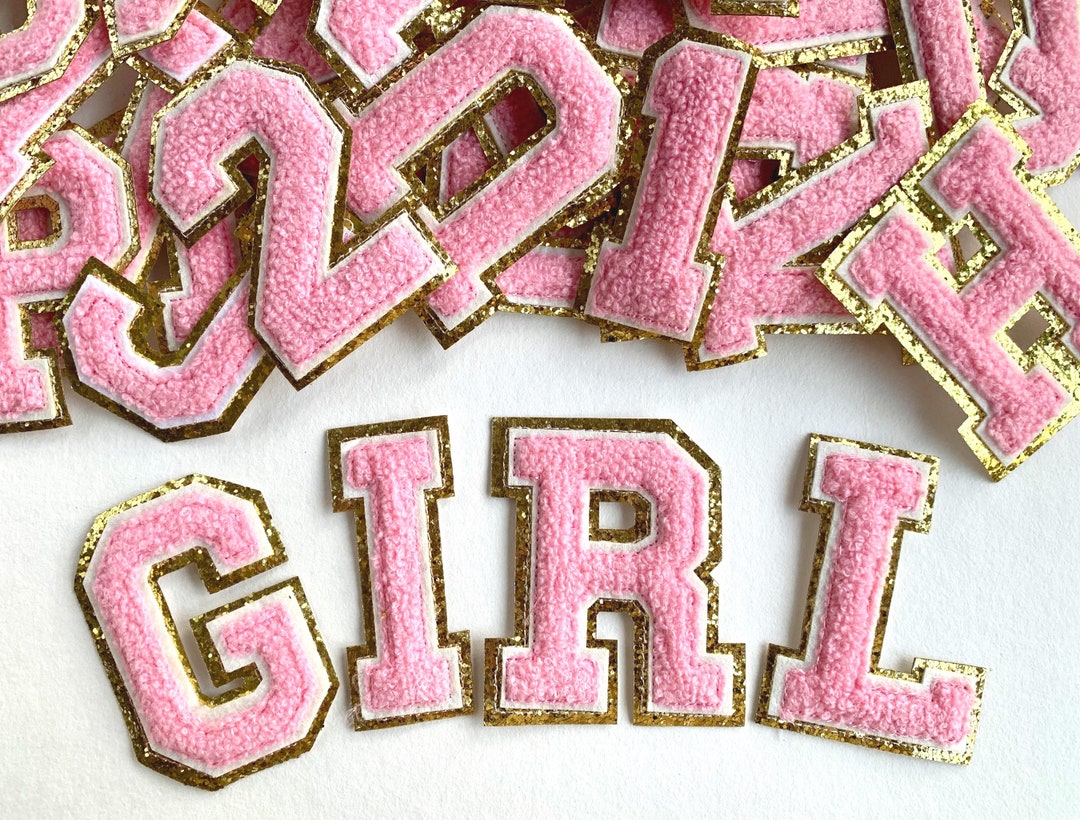 Pink Glitter Chenille Letters A-Z Iron-on Patch, Letters Patch, Words ...
