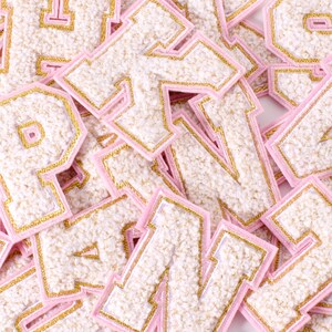 Pink With Gold Trim Letters A-Z Iron-on Patch, Letters Patch, Words ...
