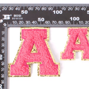 Hot Pink Glitter Chenille Letters A-Z Iron-on Patch, Letters Patch ...