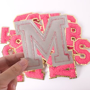 Hot Pink Glitter Chenille Letters A-Z Iron-on Patch, Letters Patch ...
