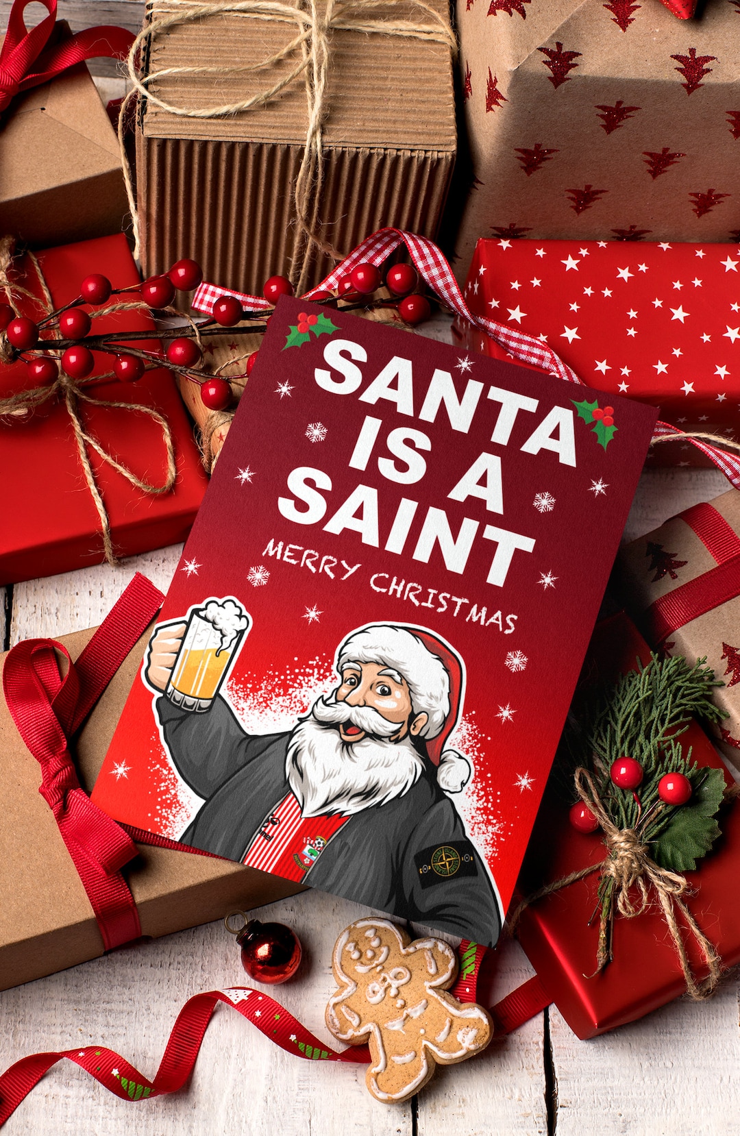 Southampton Santa Christmas Card Casual Santa Funny Card - Etsy